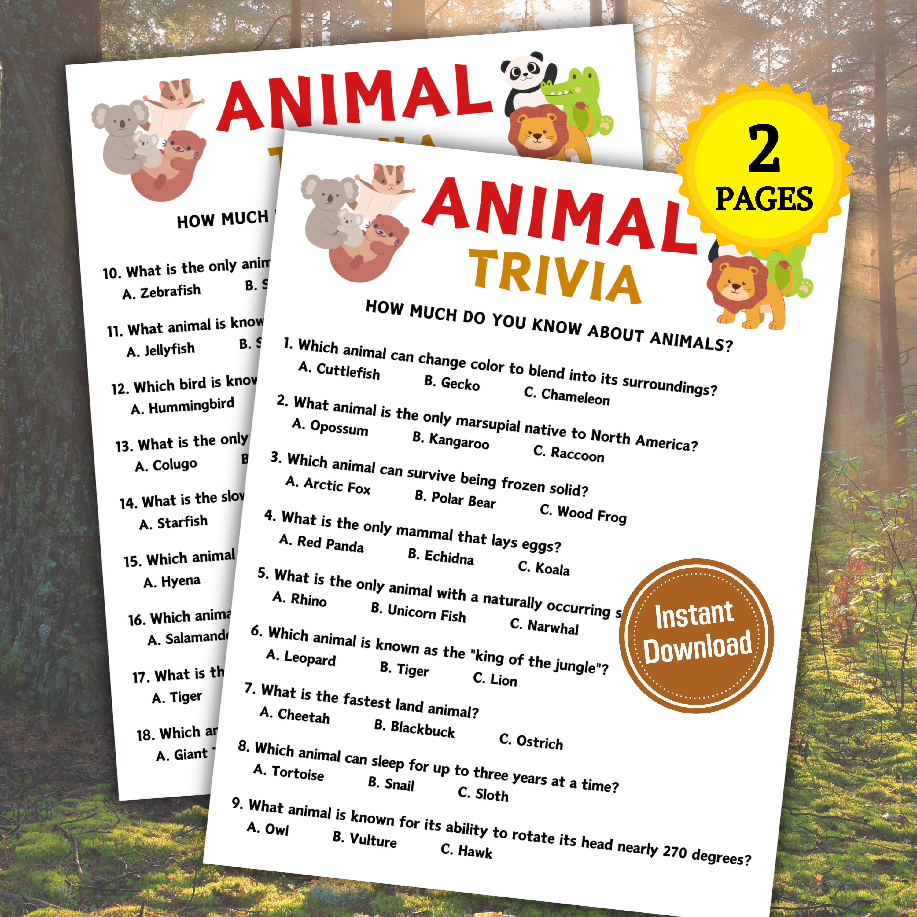 Animal Trivia Game | Animal Knowledge Quiz Game – Funny Print For You