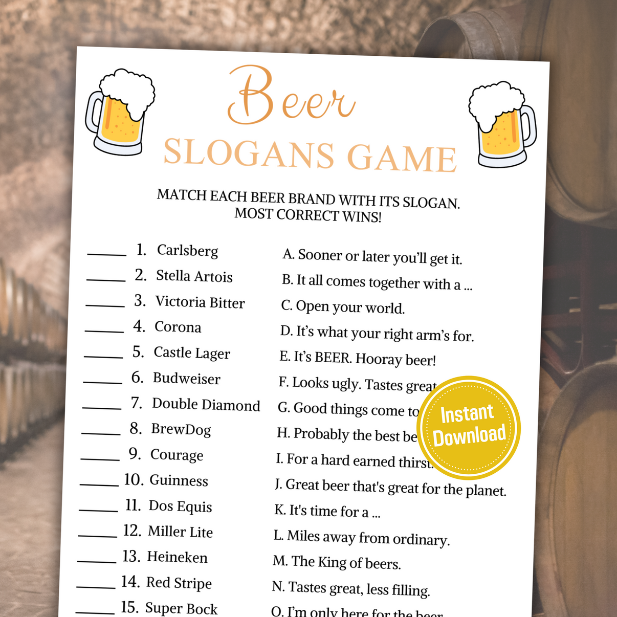 Beer Slogans Game | Printable Beer Tagline Games – Funny Print For You
