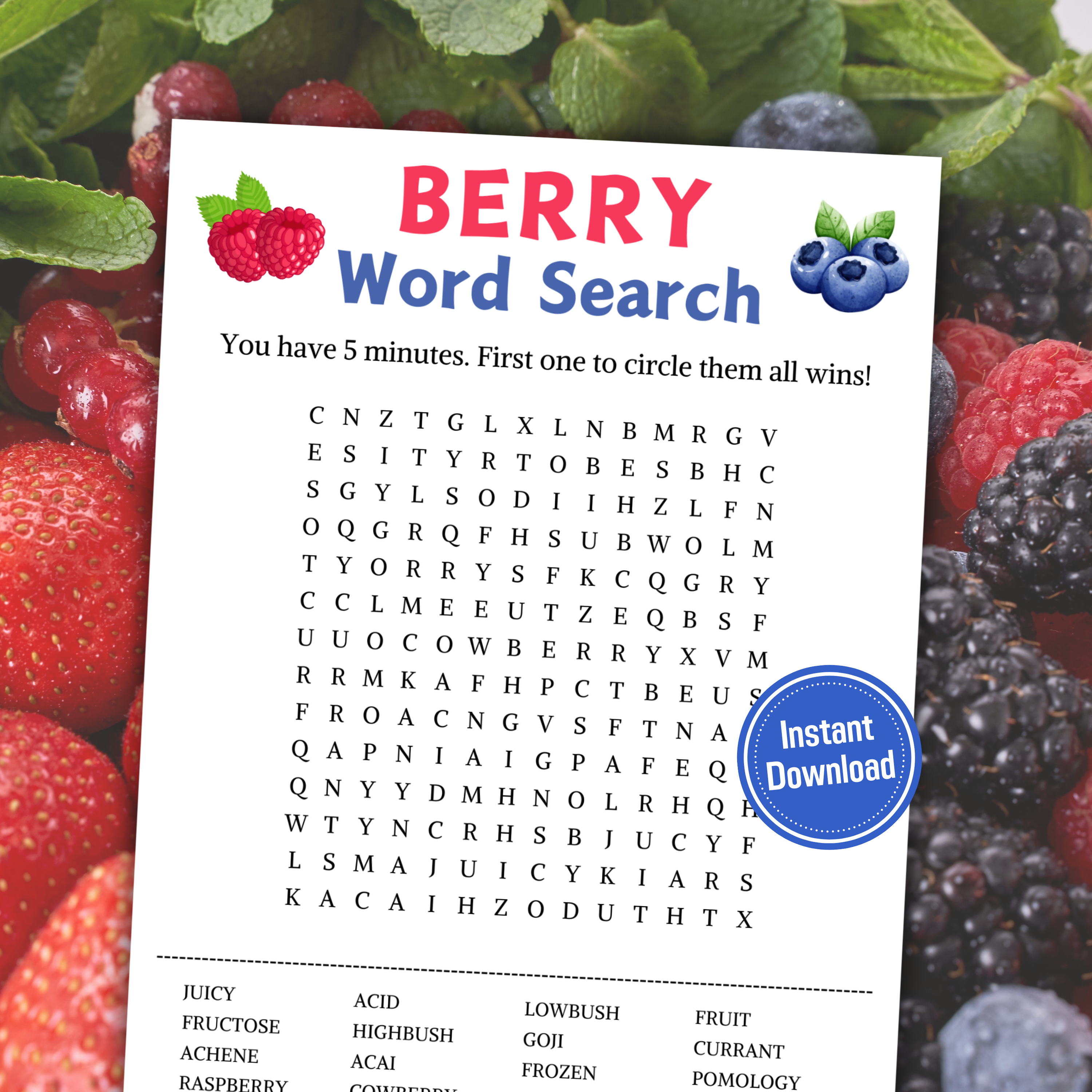 Berry Word Search Game | Minimalist Berry Party Word Find Game – Funny ...
