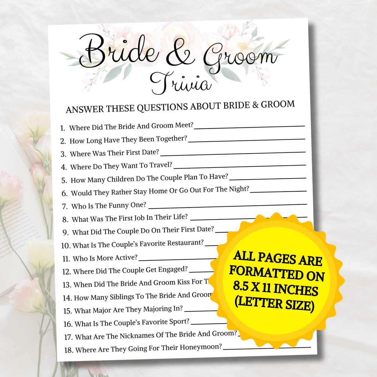 Bride And Groom Trivia Game | Printable Wedding Shower Game – Funny ...