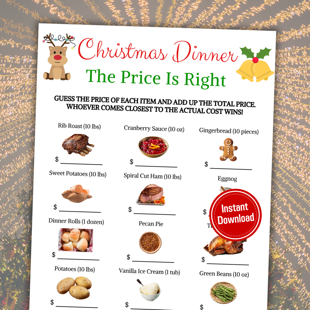 Christmas Dinner Guess Price Game | Christmas Family Game – Funny Print ...