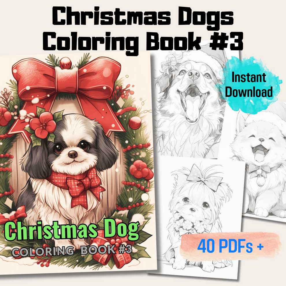 20 Pages Christmas Dogs Coloring Book, Christmas Canine Designs for Jo ...