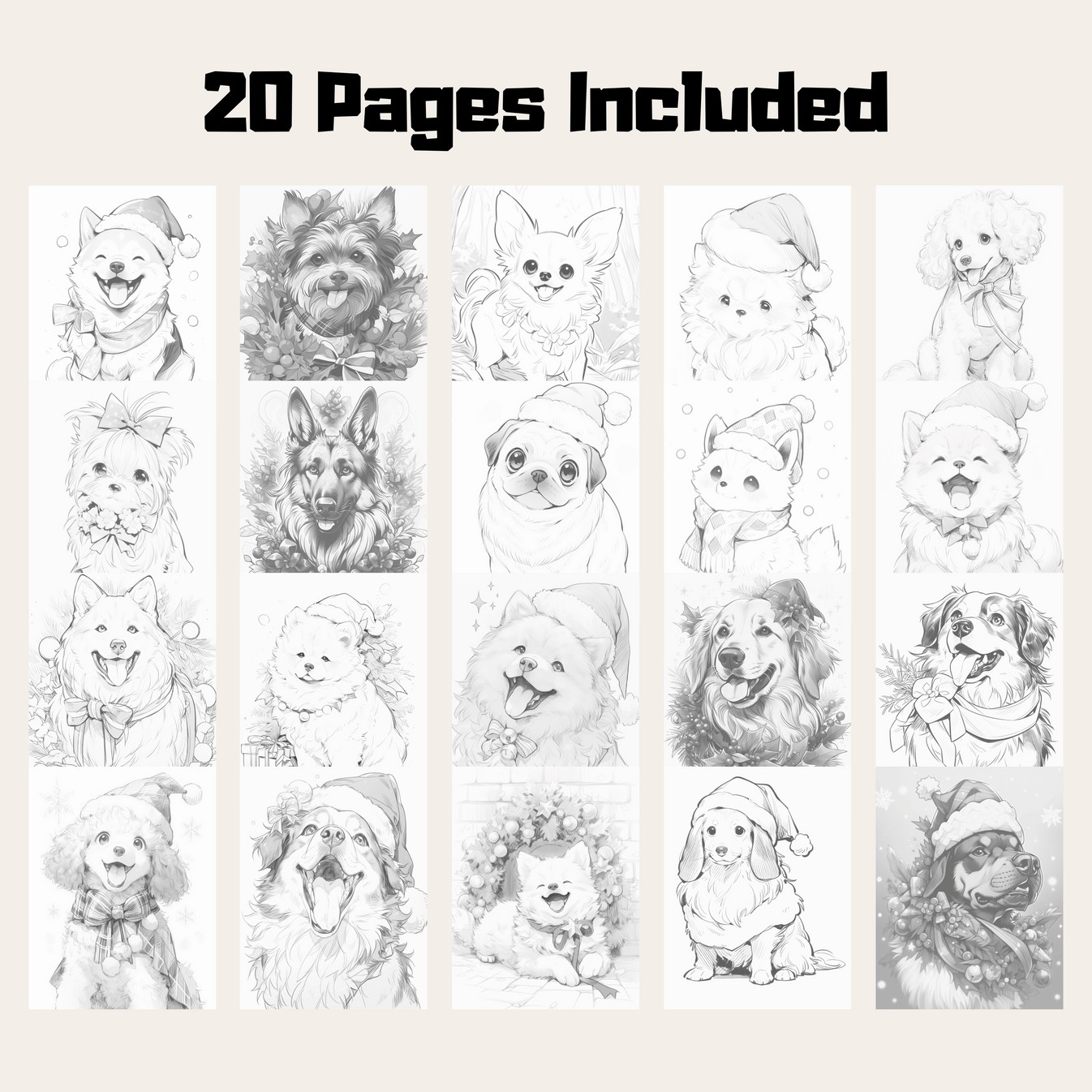 20 Pages Christmas Dogs Coloring Book, Christmas Canine Designs for Jo ...