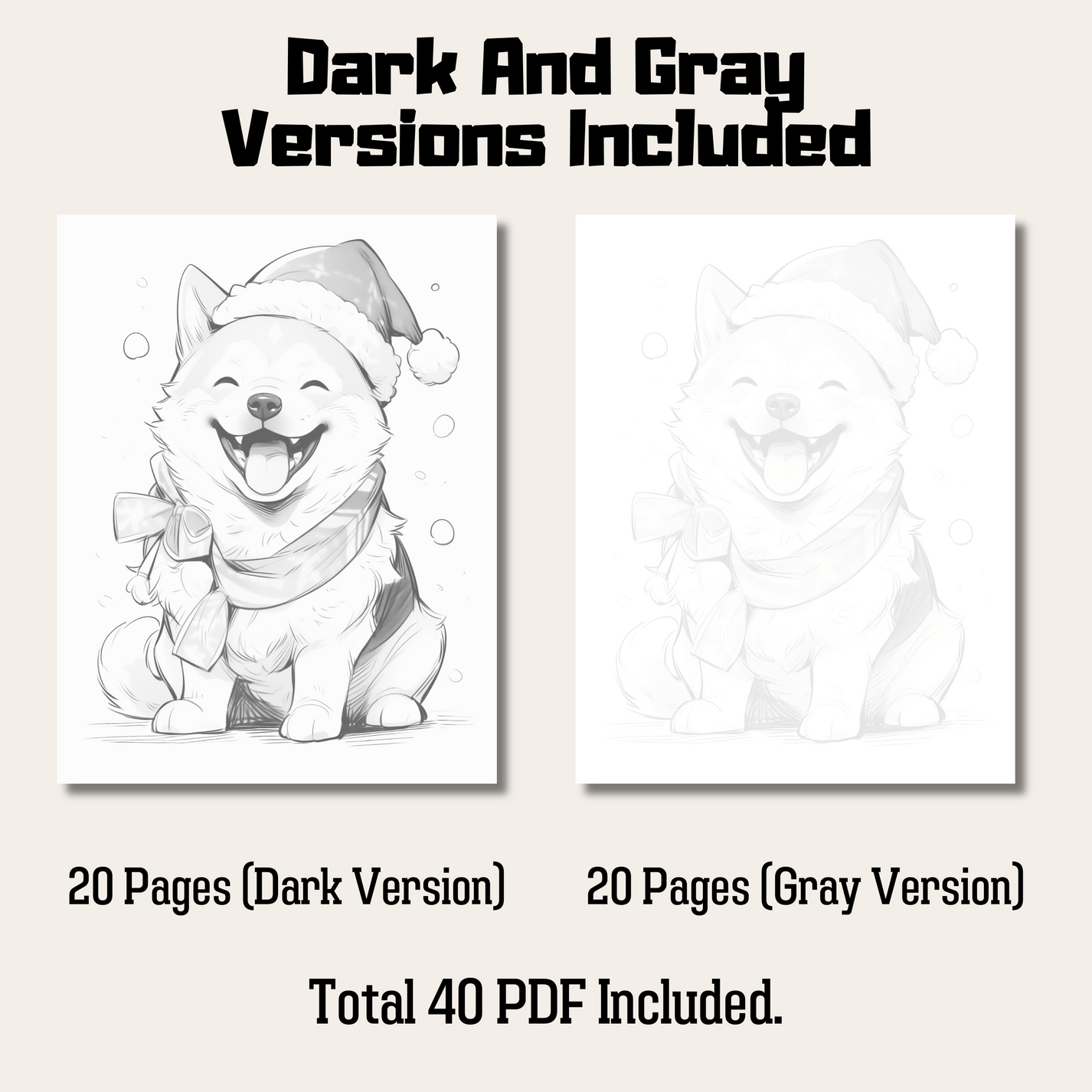 20 Pages Christmas Dogs Coloring Book, Christmas Canine Designs for Jo ...