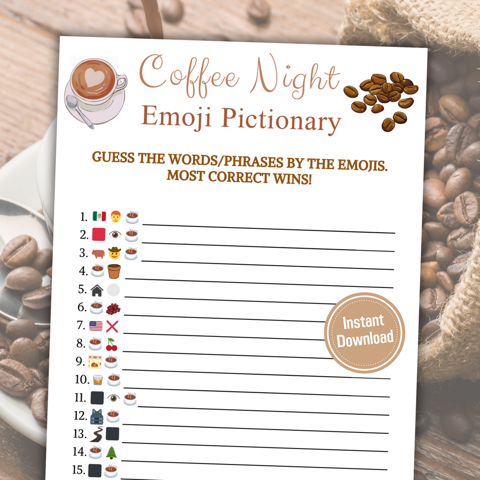 Coffee Night Emoji Pictionary Game | Emoji Coffee Night Game – Funny ...