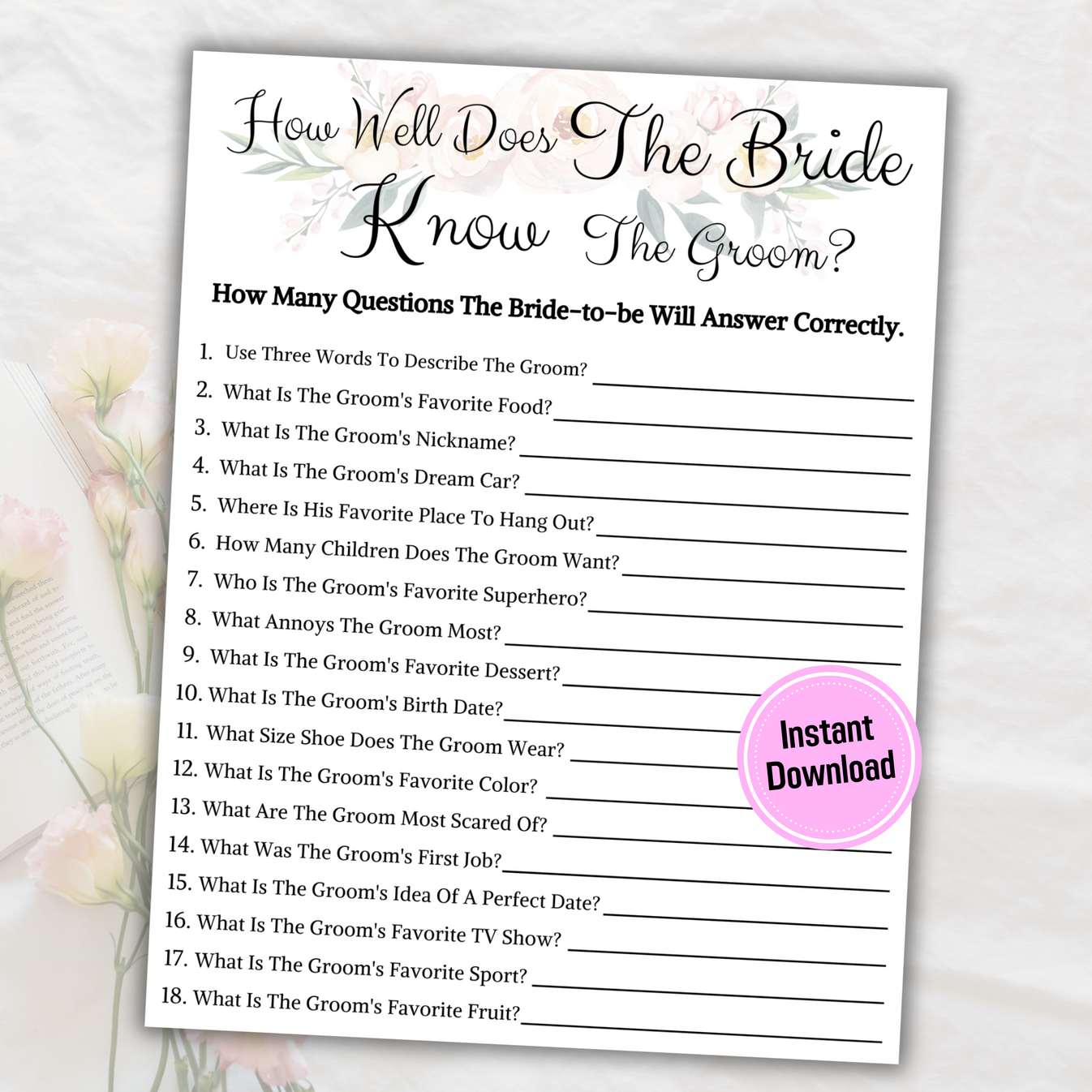 Does The Bride Know The Groom | Printable Wedding Shower Game – Funny ...