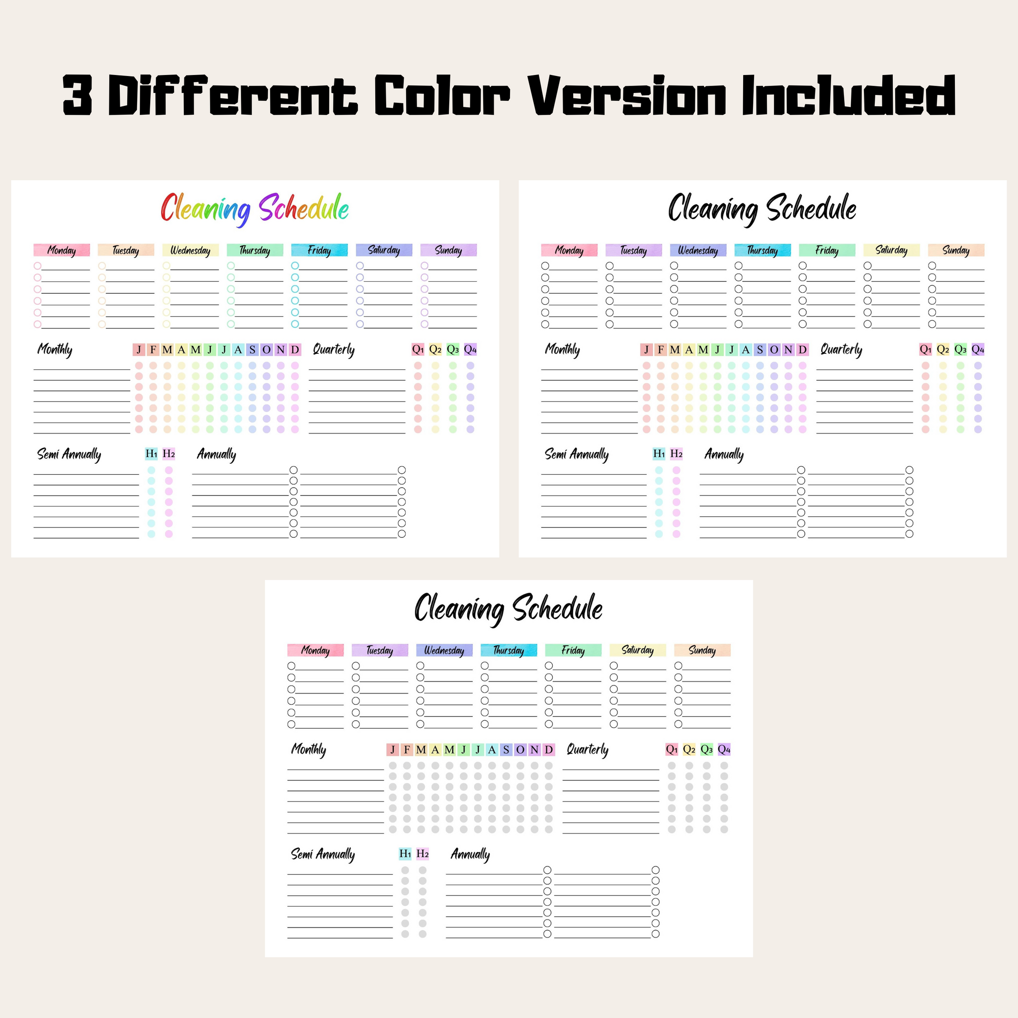 Customizable Cleaning Schedule Rainbow Color Printable, For Daily Week – Funny Print For You