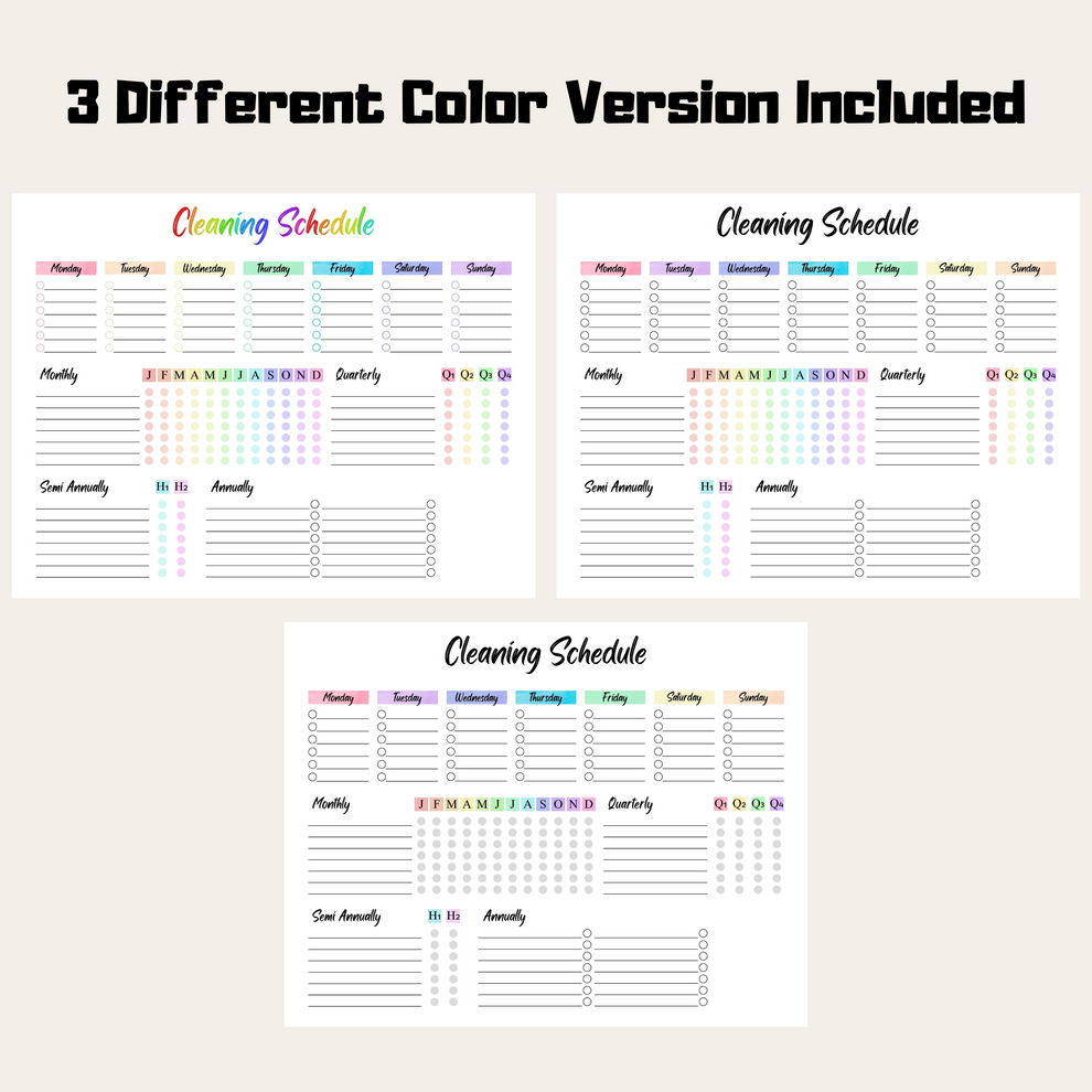 Customizable Cleaning Schedule Rainbow Color Printable, For Daily Week ...
