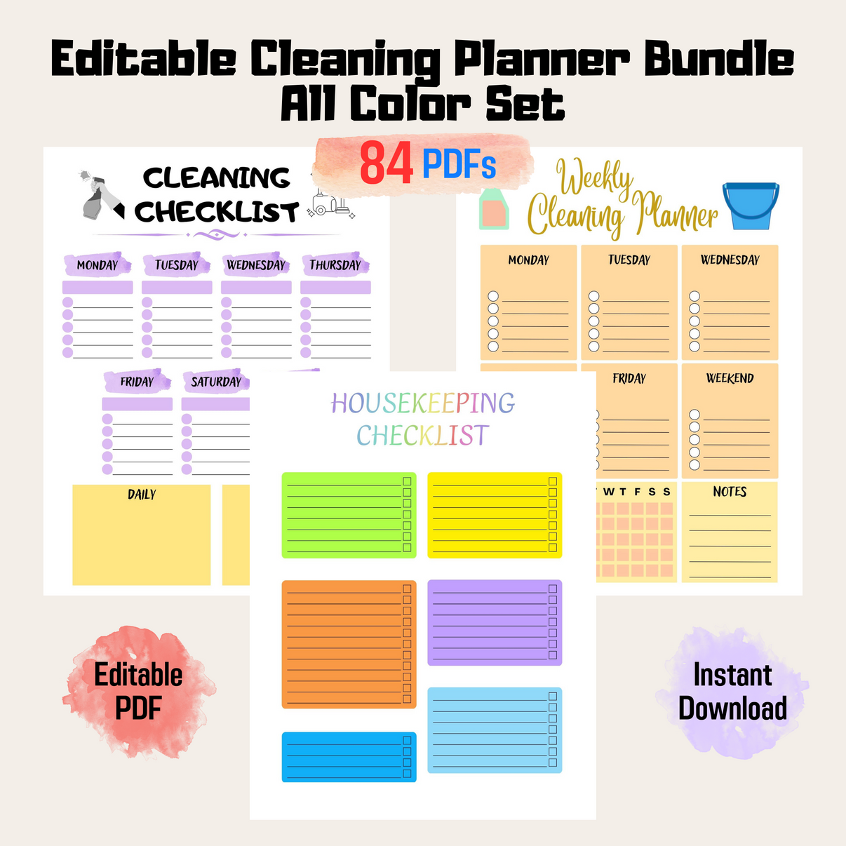 Editable Cleaning Planner All Color Mega Bundle, Professional Cleaner ...