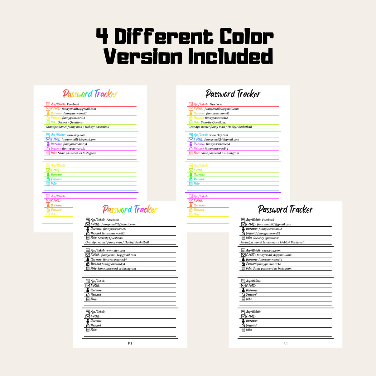 Editable Password Tracker Rainbow Color, Password Keeper, Password Org ...