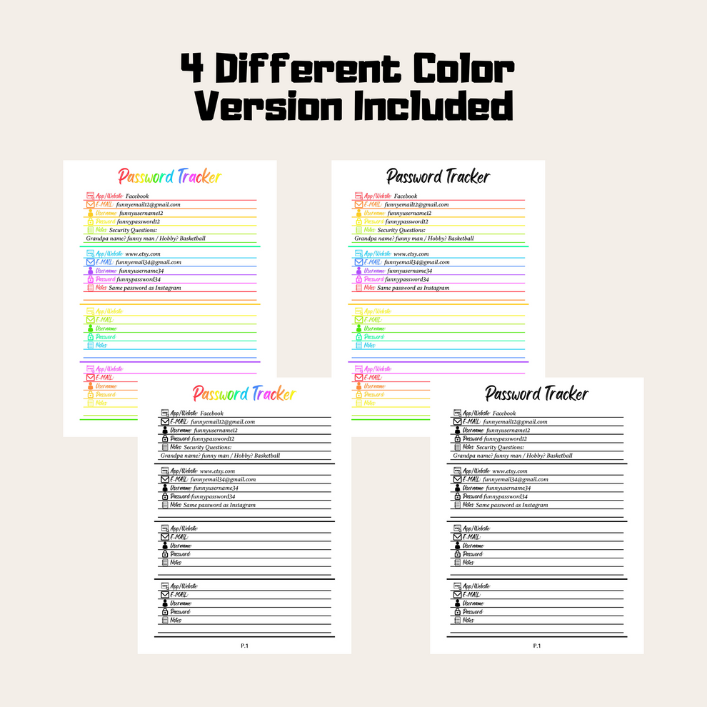 Editable Password Tracker Rainbow Color, Password Keeper, Password Org ...