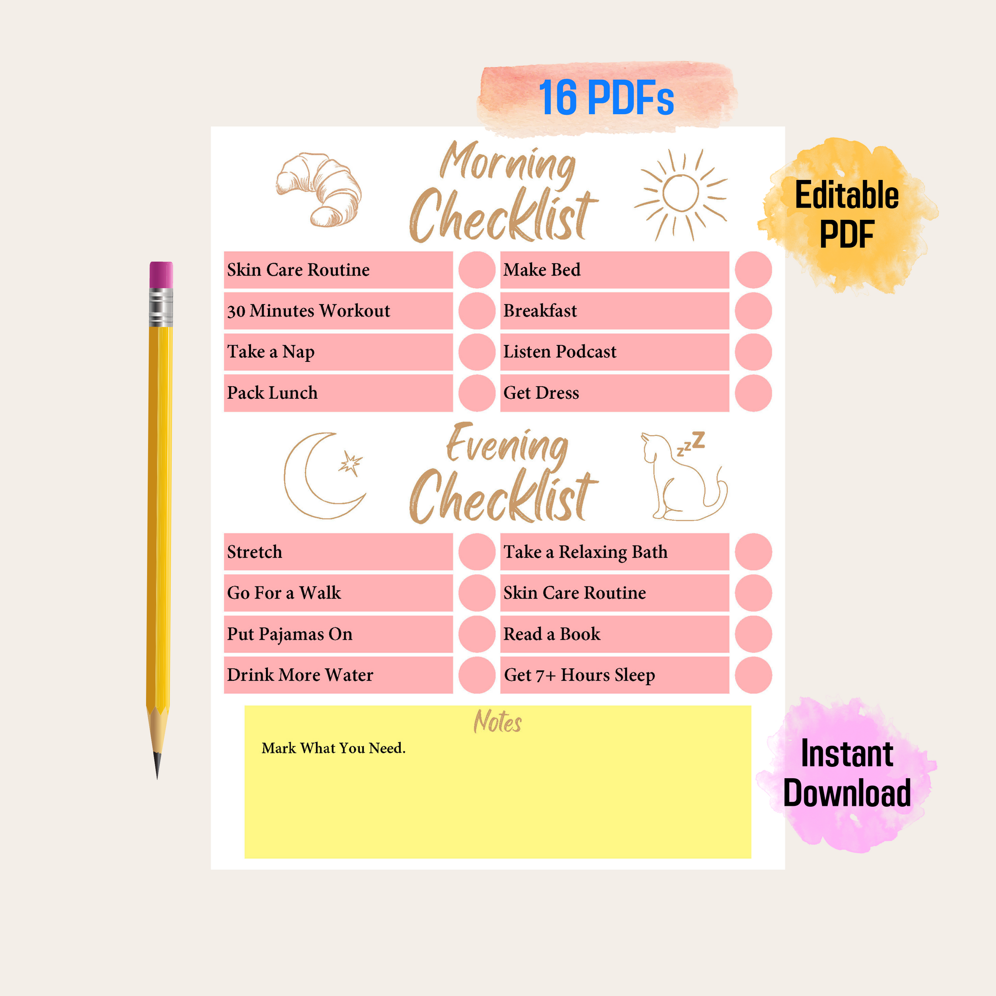 Self Care Checklist For Editable Morning Routine List, For Skincare Ro ...