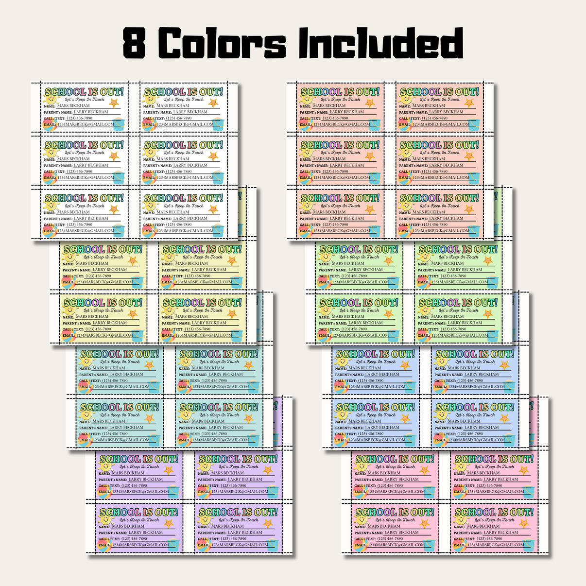 Editable Printable Kids Summer Contact Card, Play Date Calling Card, K ...