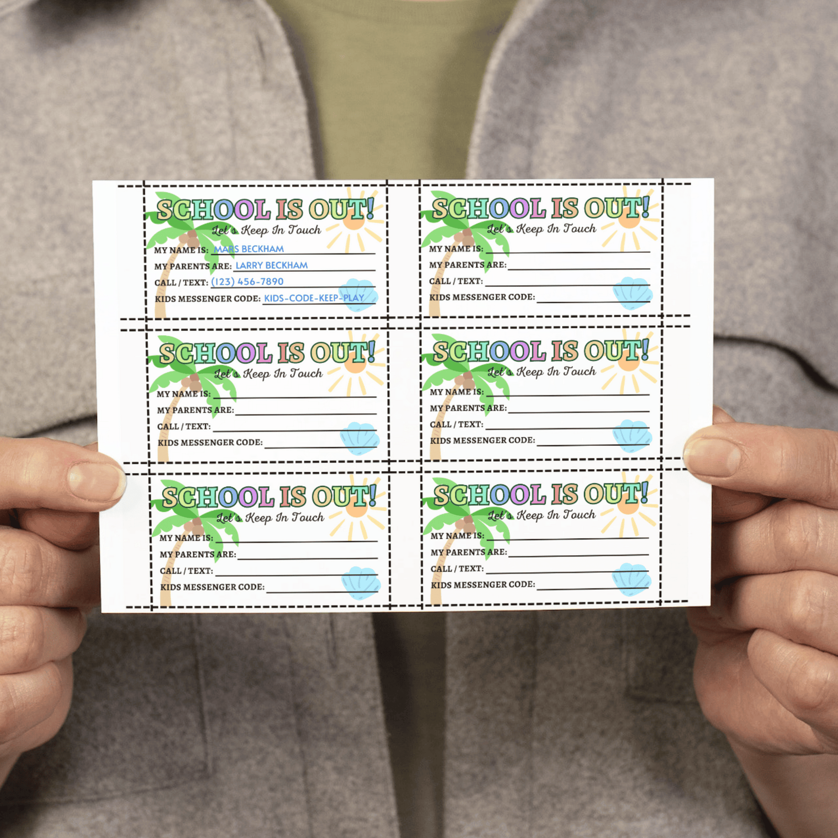 Editable Kids Contact Card, Keep In Touch Cards, Perfect for School Fr ...