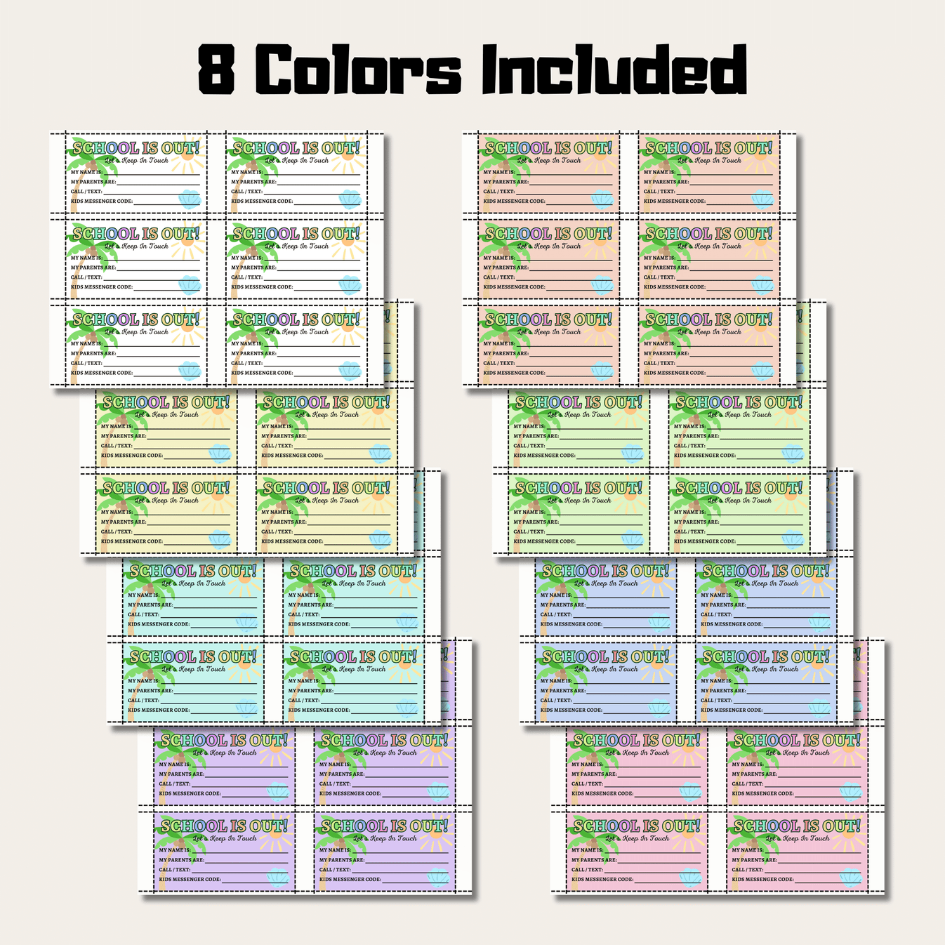 Editable Kids Contact Card, Keep In Touch Cards, Perfect for School Fr ...