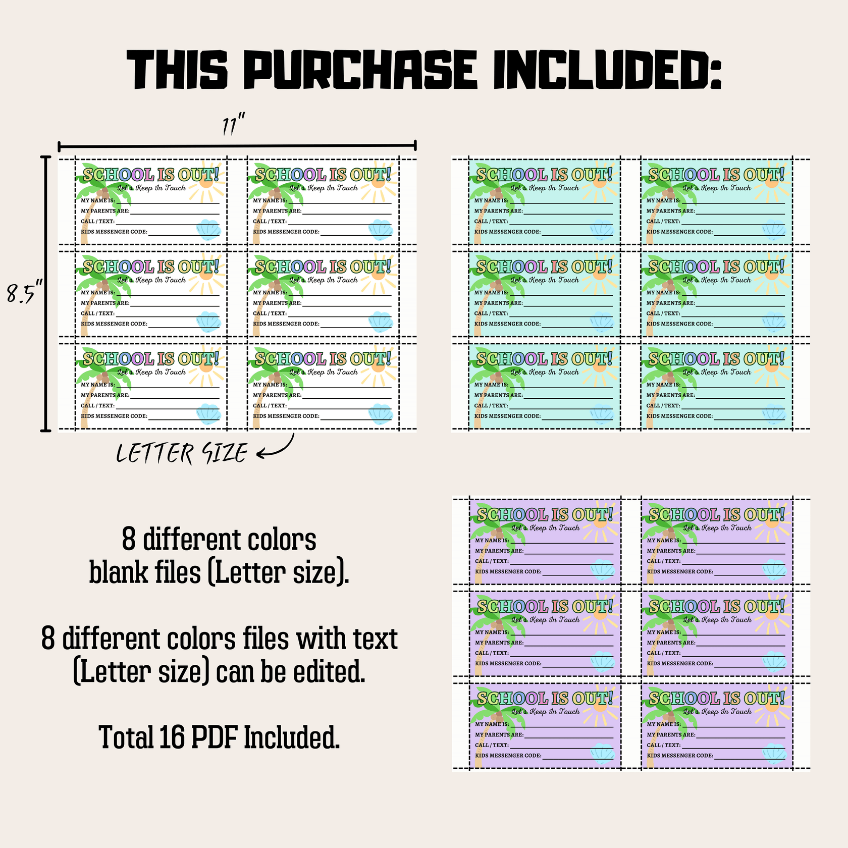 Editable Kids Contact Card, Keep In Touch Cards, Perfect for School Fr ...