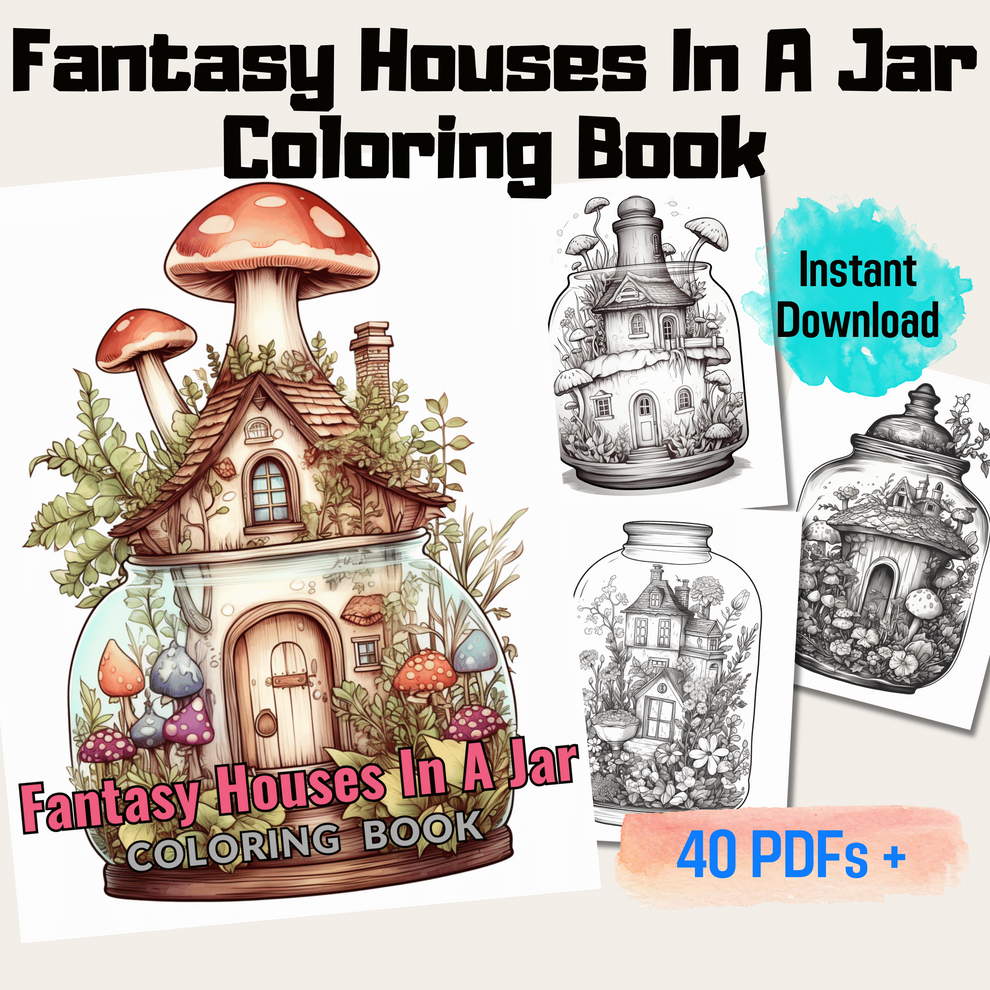 20 Pages Fantasy Houses In A Jar Coloring Book, Instant Download, Prin ...