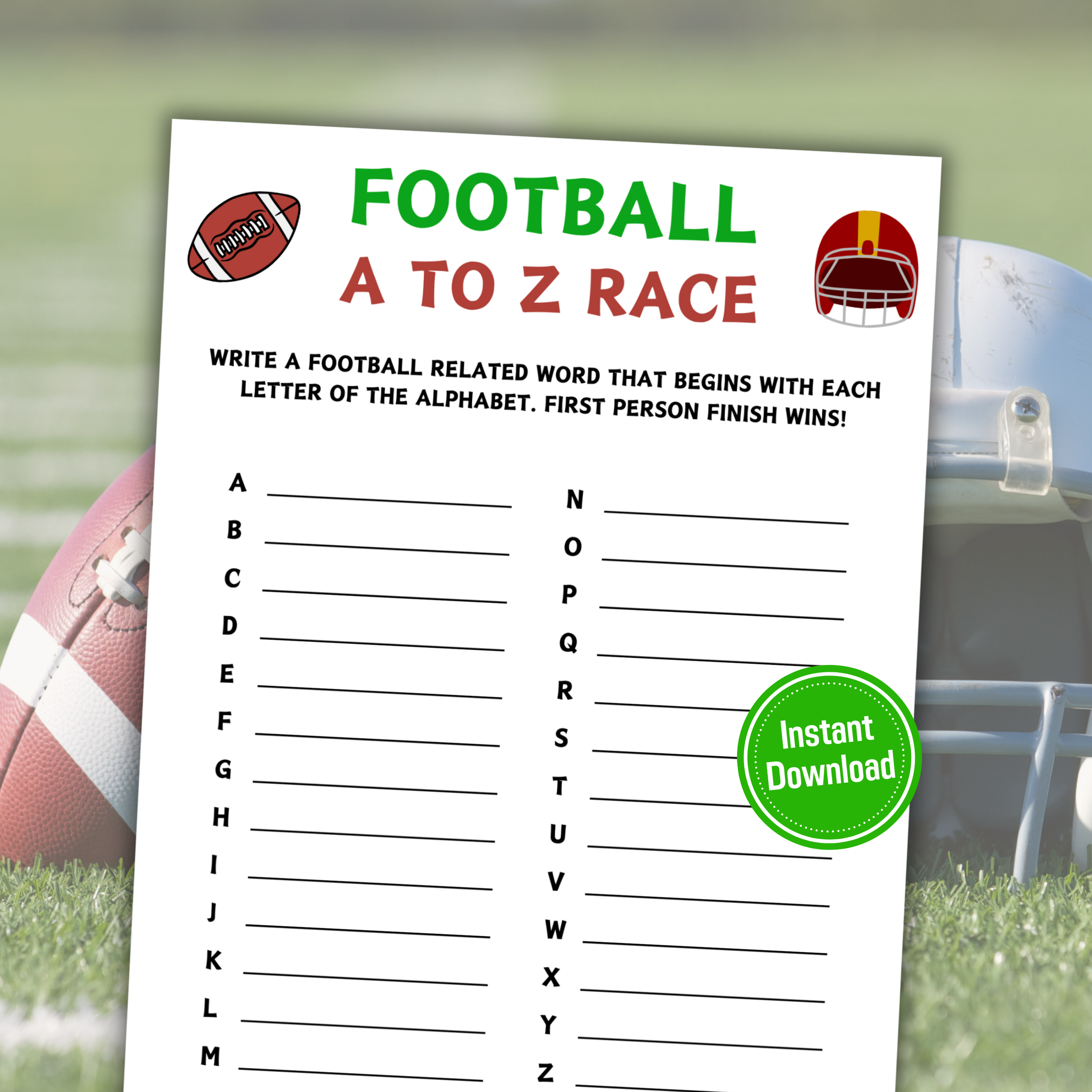 Football A To Z Race Game | Printable American Football ABC Race Game ...