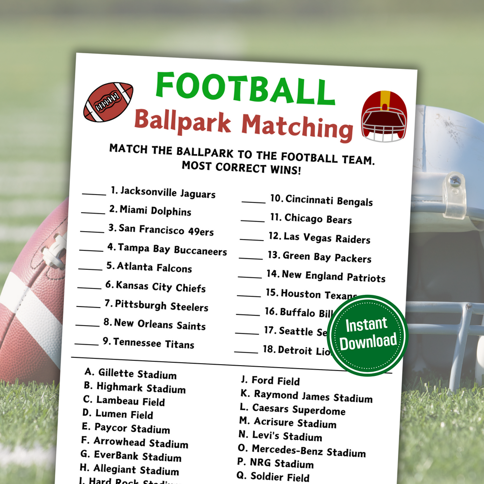 Football Ballpark Matching Game | Football Ballpark Match Up Game ...