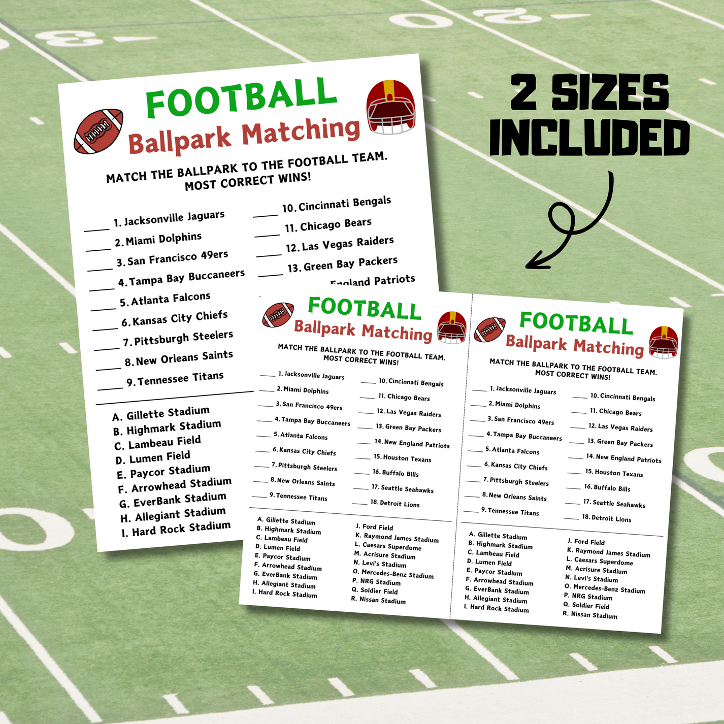 Football Ballpark Matching Game | Football Ballpark Match Up Game ...
