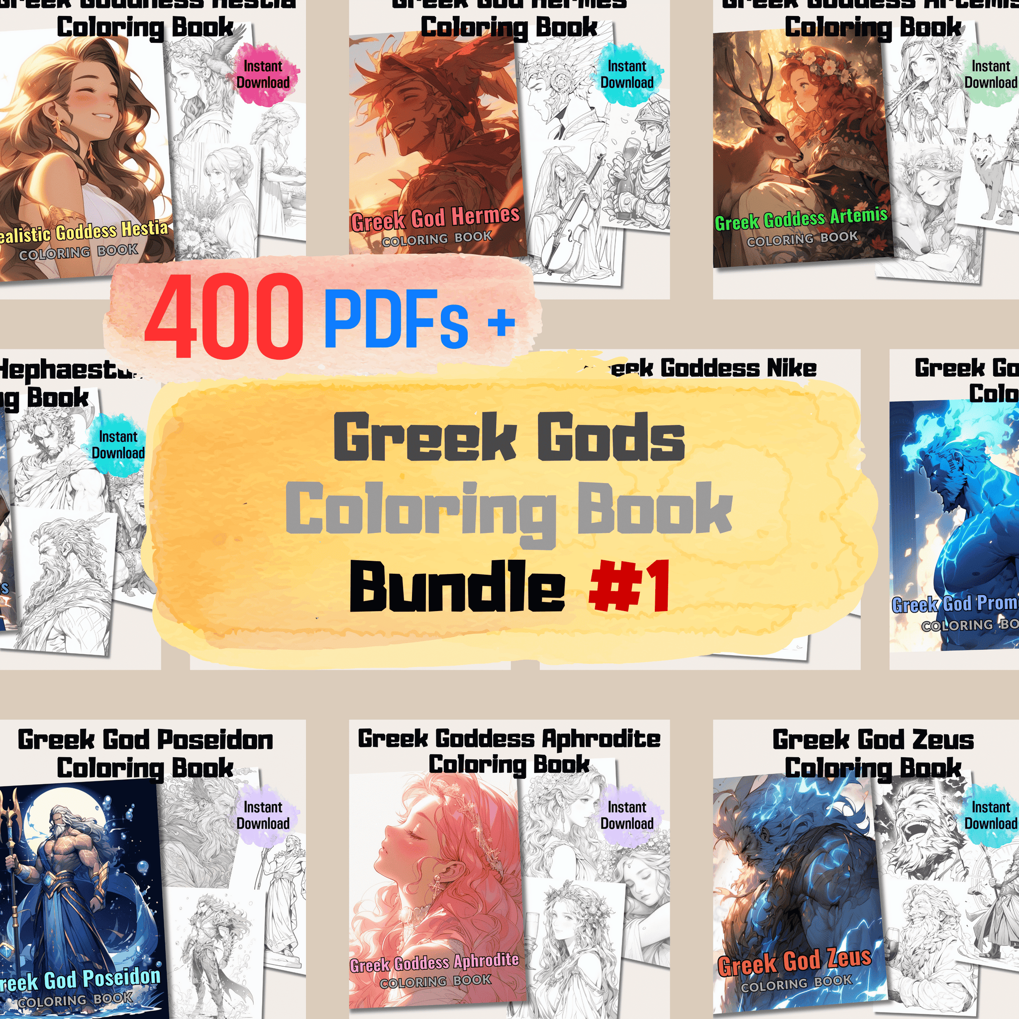 Greek Gods Grayscale Coloring Book Bundle, Instant Download, Printable ...