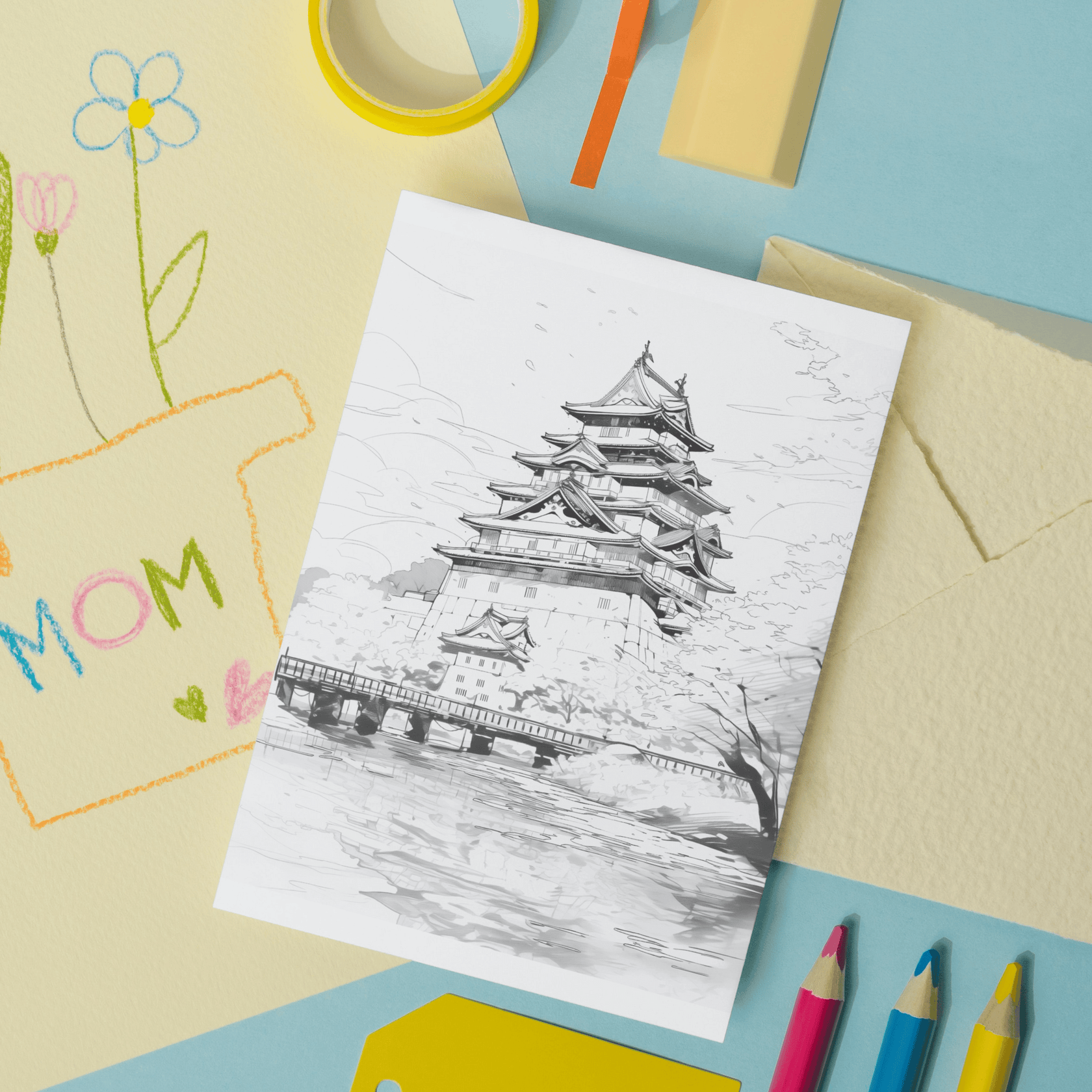 Japan Castle Coloring Book, 20 Pages of Beautiful Castles in Japan for ...