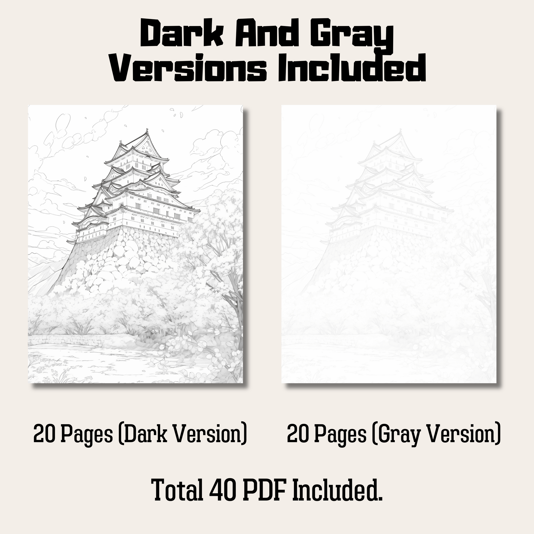 Japan Castle Coloring Book, 20 Pages of Beautiful Castles in Japan for ...