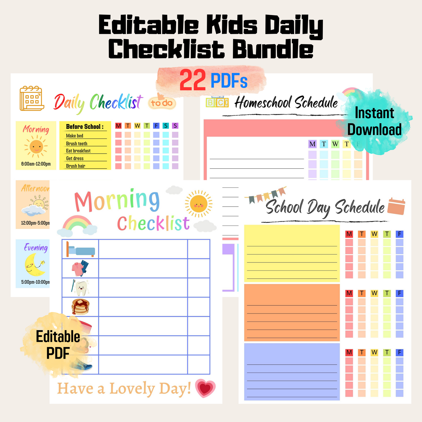 Editable Kids Daily Checklist Mega Bundle, Kids Morning / Bedtime Rout ...