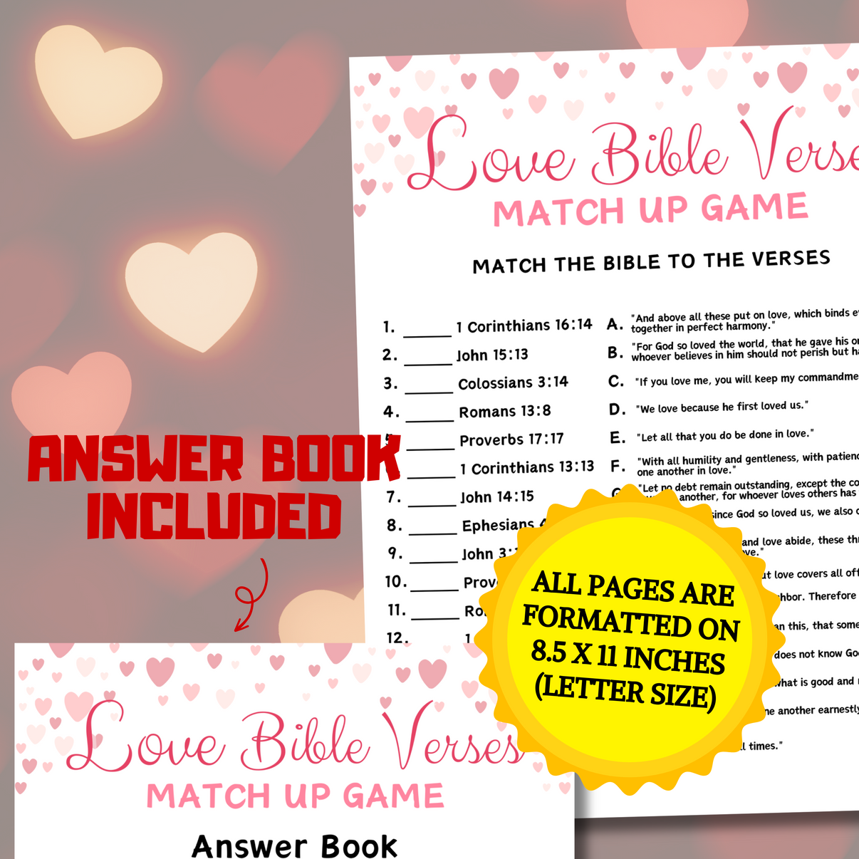 Love Bible Verses Matching Game | Bible Verses about Love – Funny Print ...