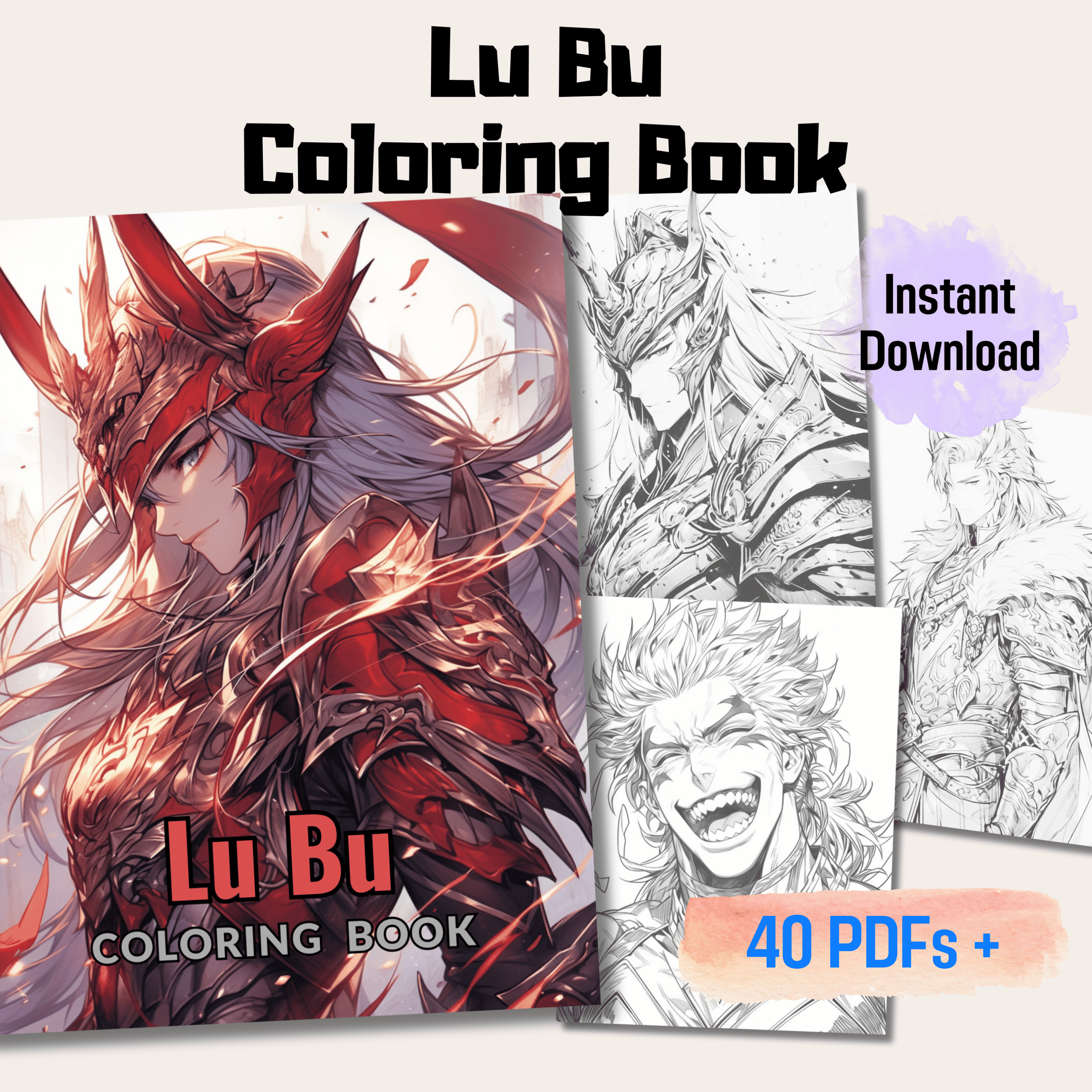 20 Pages Lu Bu Grayscale Coloring Book, Instant Download, Printable PD ...