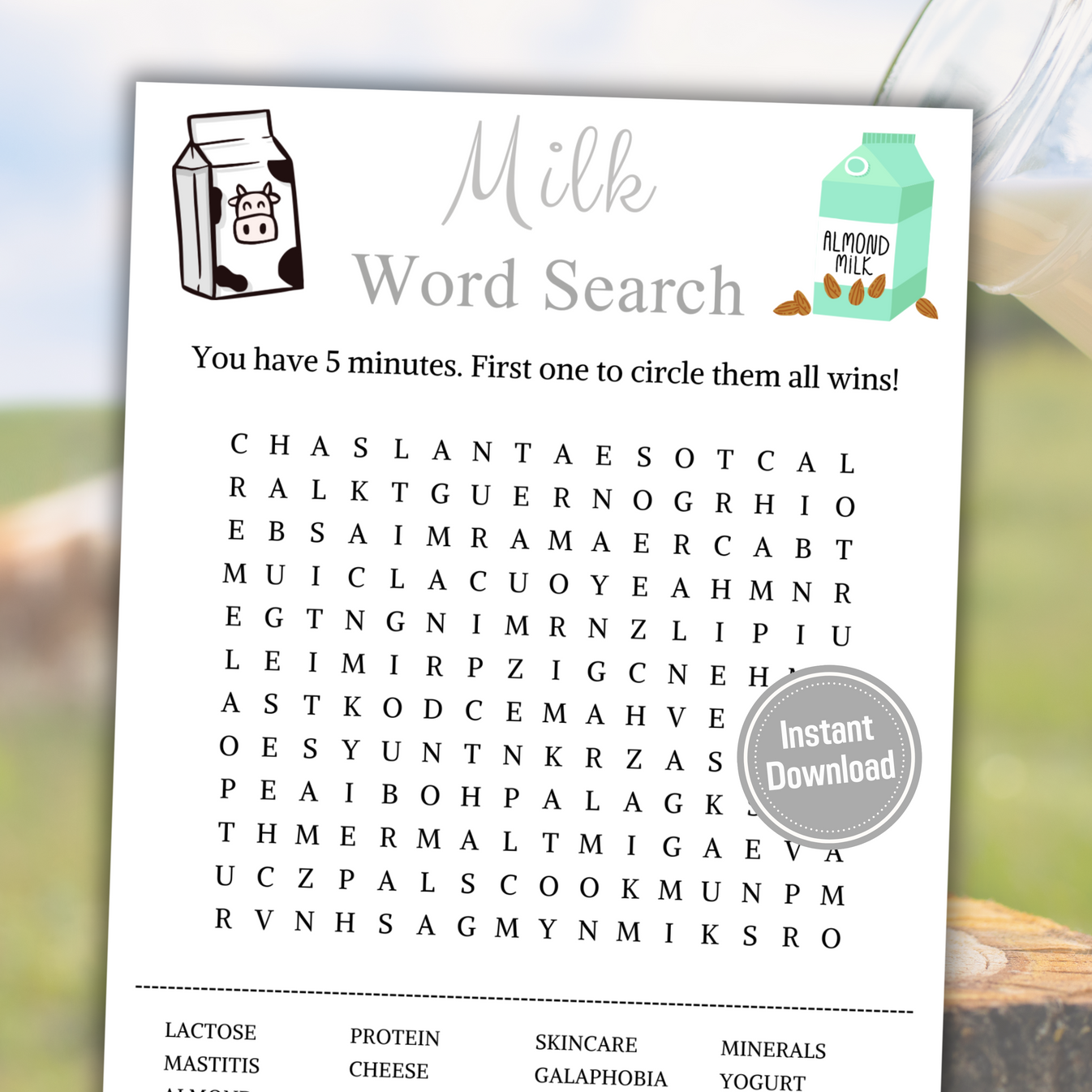 Milk Word Search Game | Minimalist Milk Word Find Game – Funny Print ...