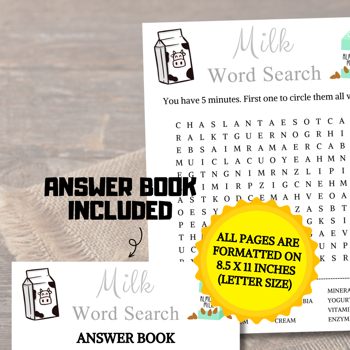 Milk Word Search Game | Minimalist Milk Word Find Game – Funny Print ...