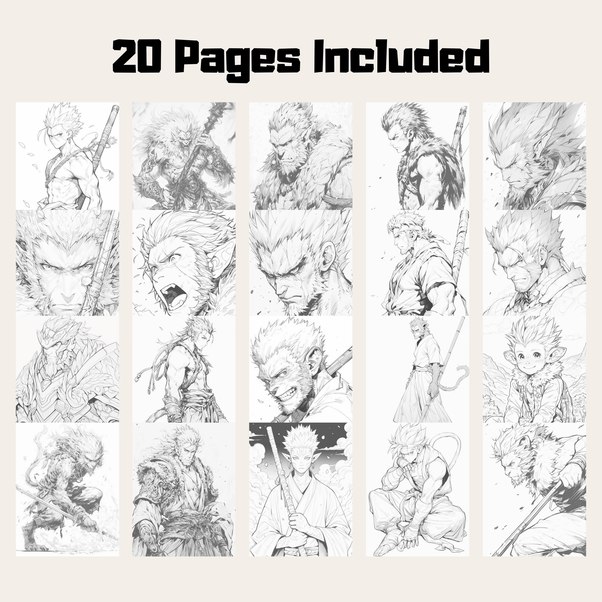 20 Pages Monkey King Grayscale Coloring Book, Instant Download, Printa ...