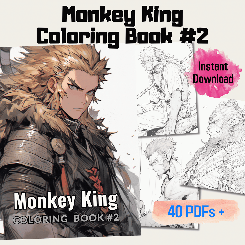 Sun Wukong Grayscale Coloring Book - 20 Pages, Instant Download, Print ...