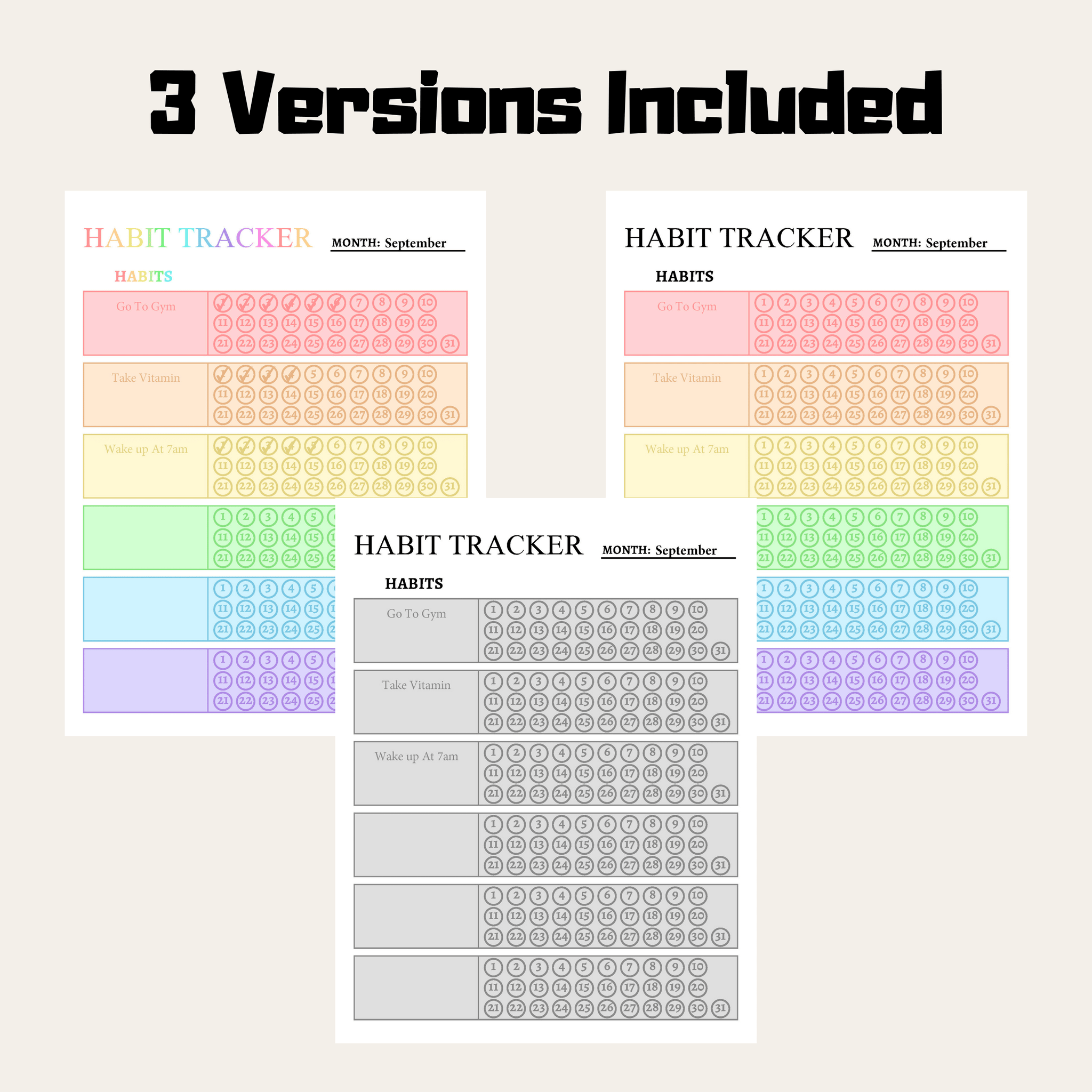 Monthly Habit Tracker Rainbow Color Printable, Habit Tracker Template ...