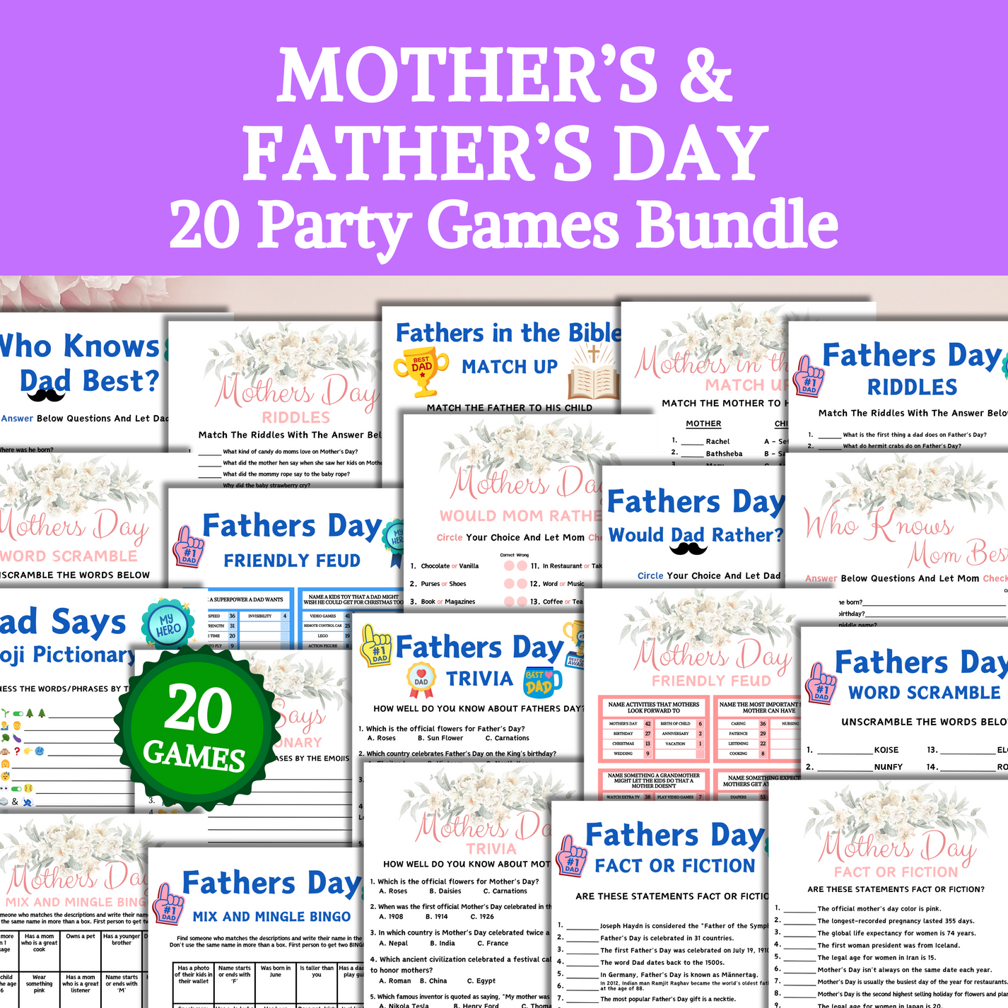 Mothers And Fathers Day Party Games Bundle | 20 Game BEST Price Bundle ...