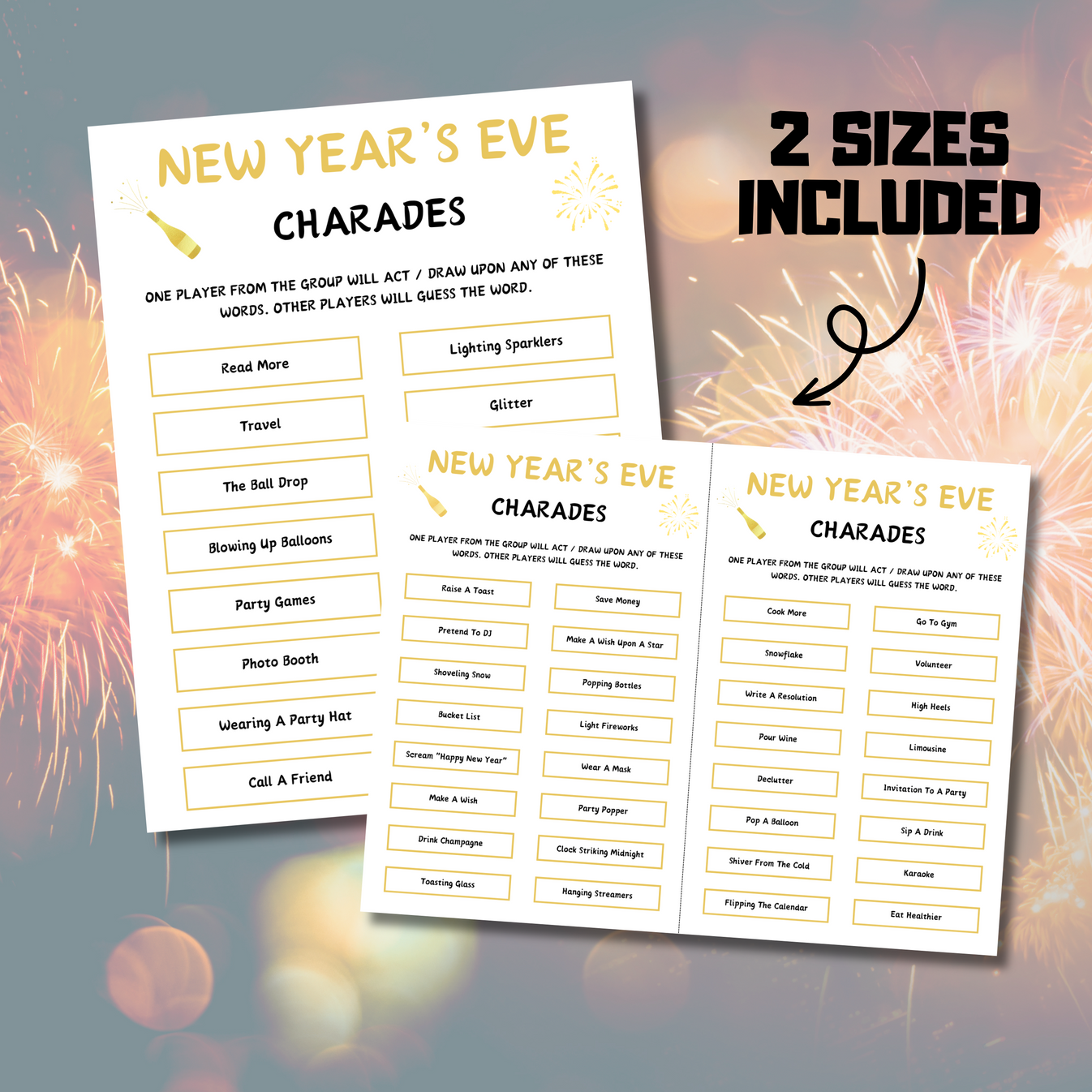 New Year's Eve Charades Game | New Years Family Game – Funny Print For You