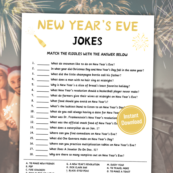 New Year's Eve Jokes Game | New Years Riddle Me This Game – Funny Print ...