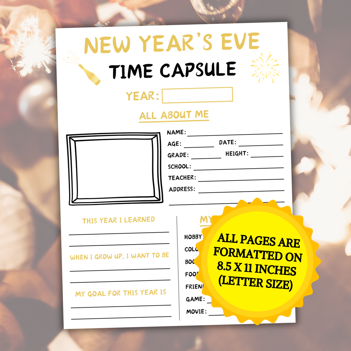 New Years Kids Time Capsule Game | New Years Time Capsule Worksheet ...