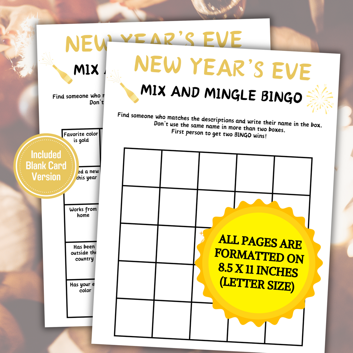 New Year's Eve Mix and Mingle Bingo | New Years Find the Guest Bingo ...