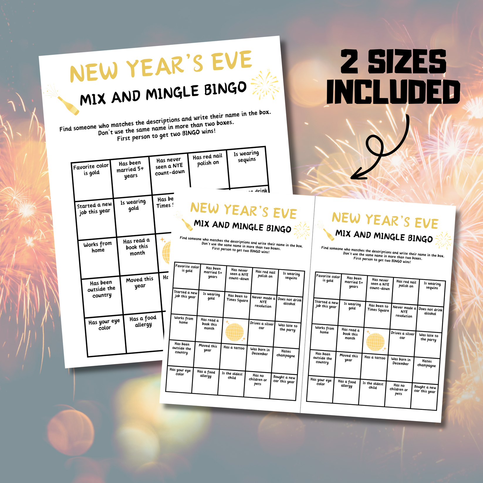 New Year's Eve Mix and Mingle Bingo | New Years Find the Guest Bingo ...
