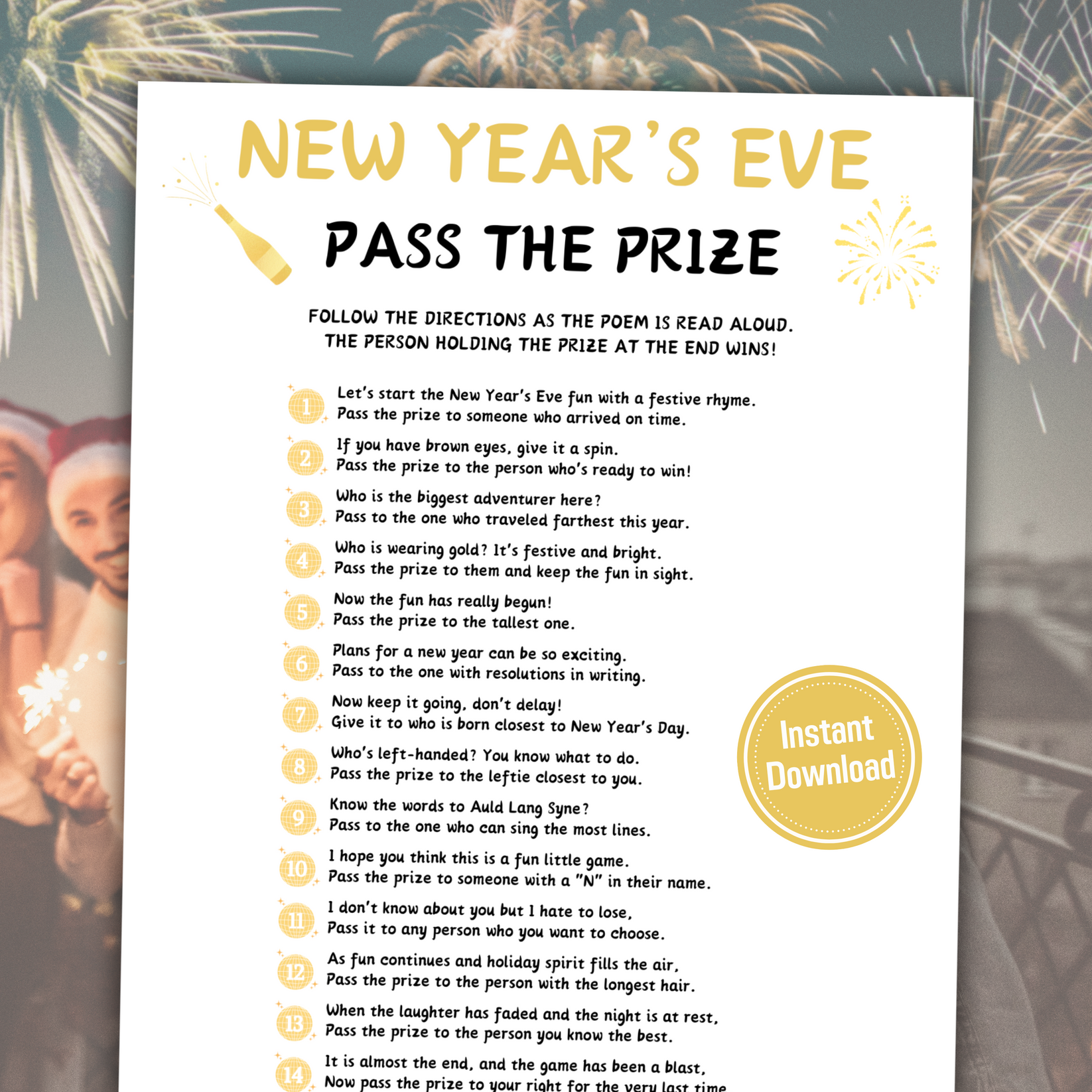 New Year's Eve Pass The Prize Game | New Years Pass The Present Poem ...
