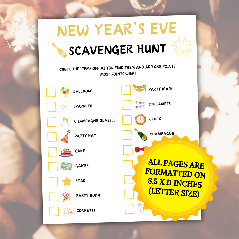 New Year's Eve Scavenger Hunt Game | New Years Treasure Hunt Game ...
