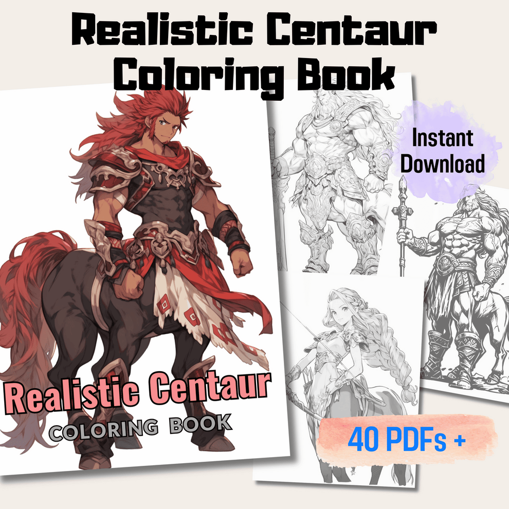 20 Pages Realistic Centaur Grayscale Coloring Book, Instant Download ...