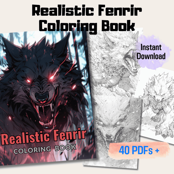 20 Pages Realistic Fenrir Grayscale Coloring Book, Instant Download, P ...