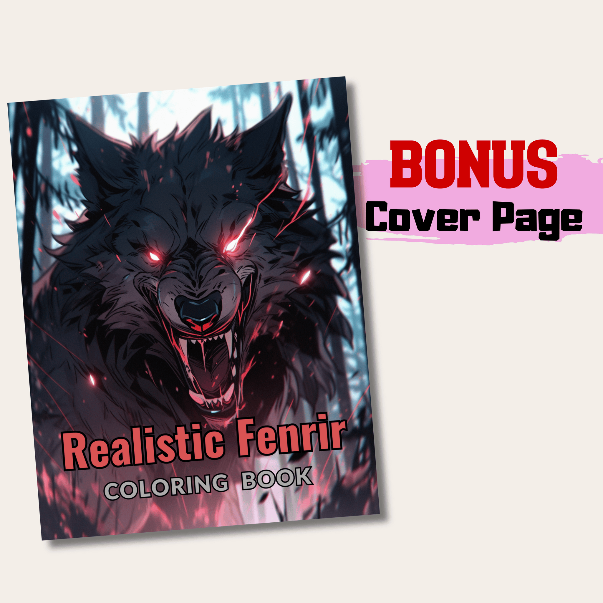 20 Pages Realistic Fenrir Grayscale Coloring Book, Instant Download, P ...
