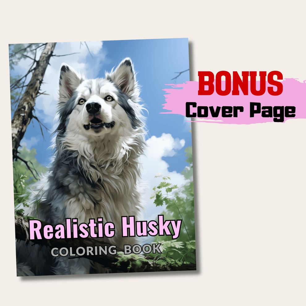 Realistic Husky Coloring Book, 20 Siberian Husky Grayscale Coloring Pa ...
