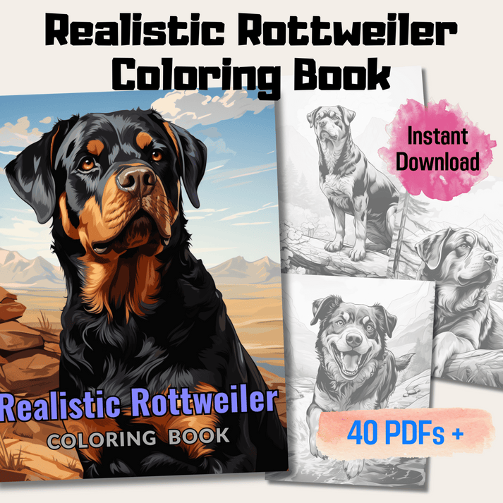 Realistic Rottweiler Coloring Book, Rottweiler Grayscale Coloring Page ...