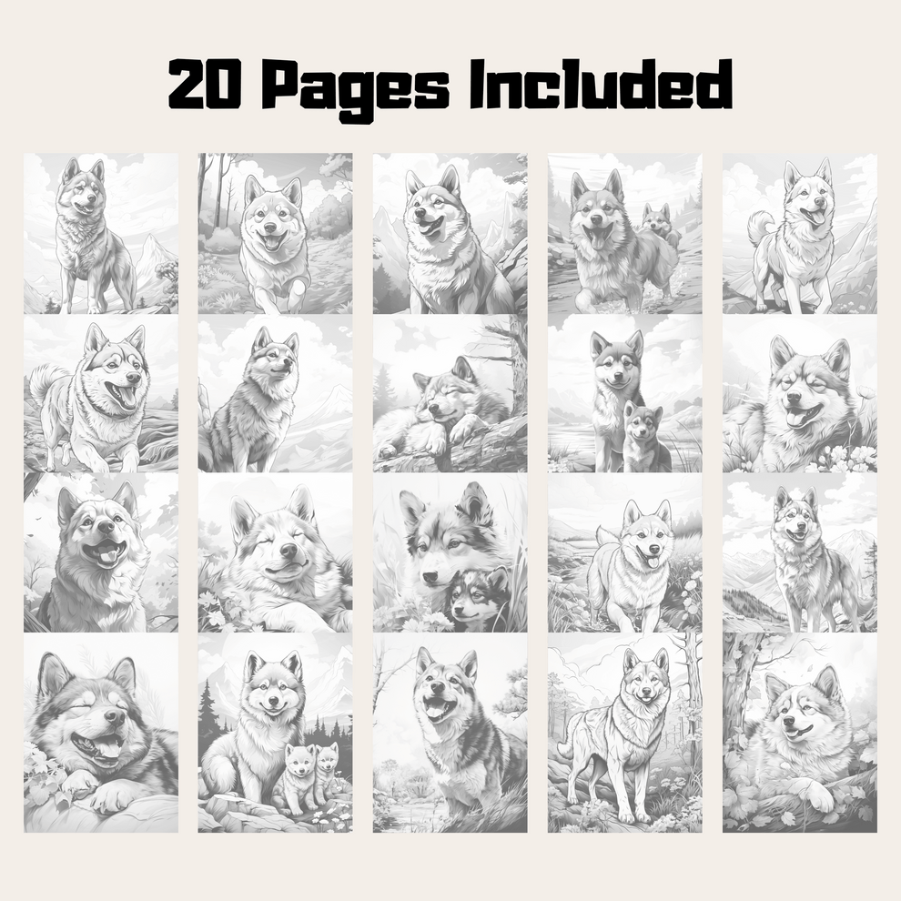 Realistic Shiba Inu Coloring Book, 20 Shiba Inu Grayscale Coloring Pag ...