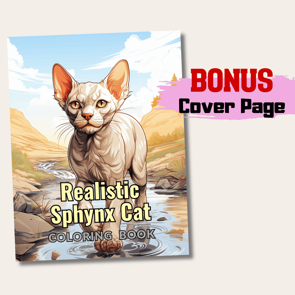 Realistic Sphynx Cat Coloring Book, 20 Sphynx Cat Grayscale Coloring P ...